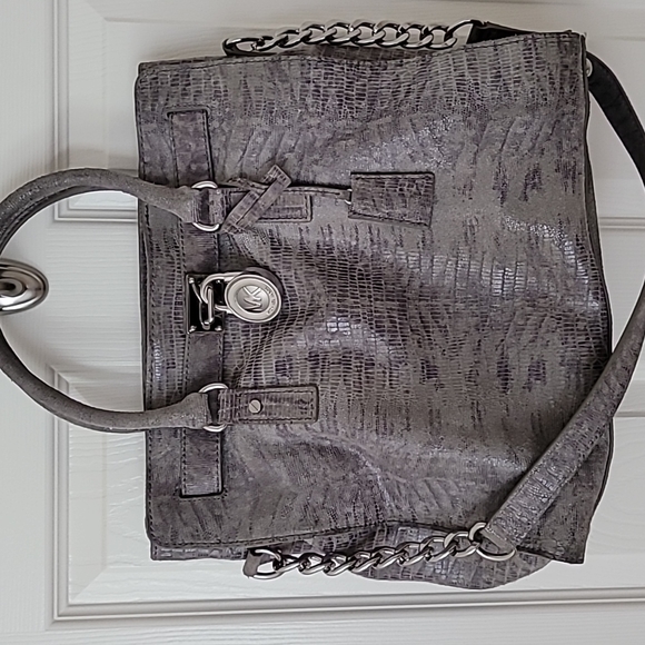 Michael Kors | Bags | Michael Kors Large Hamilton Grey Snakeskin Purse ...